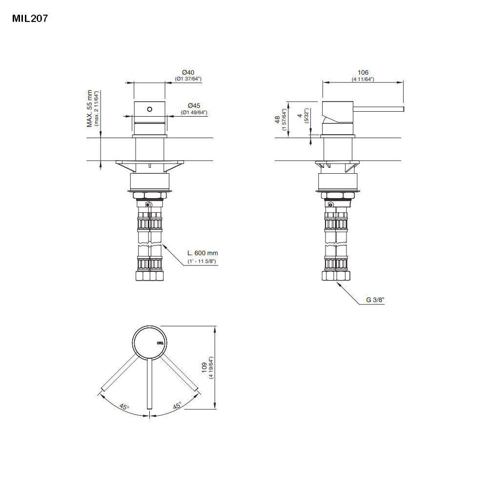 cea MIL 207 Tisch-Eingriffmischer mit langem Hebel, edelstahl satiniert ...
